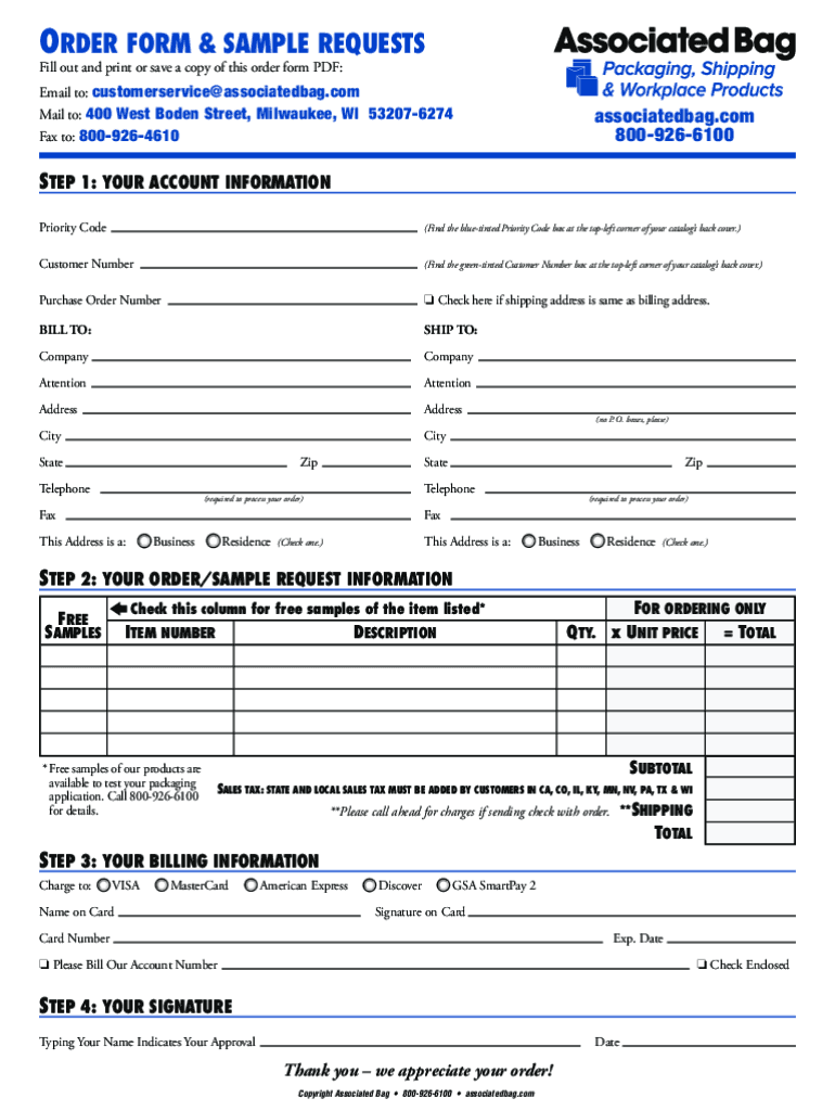 Fillable Online ORDER FORM & SAMPLE REQUESTS Fax Email Print - pdfFiller