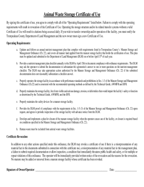 Fillable Online Animal Waste Storage Certificate of Use Fax Email Print ...