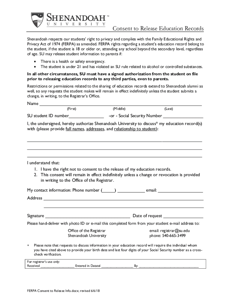 Fillable Online FERPA Consent to Release Education Records Fax Email Print - pdfFiller