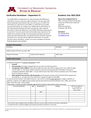 Fillable Online Verification Worksheet Dependent V1 Fax Email Print ...
