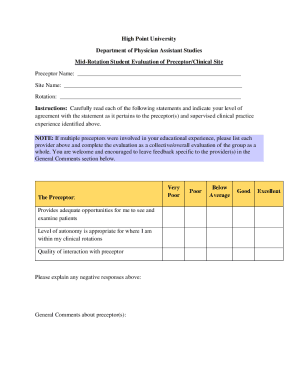 Fillable Online Student Evaluation of Preceptor/Clinical Site Fax Email ...