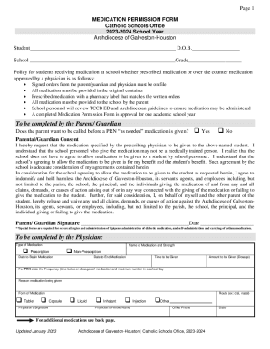 Fillable Online Fillable MEDICATION PERMISSION FORM Catholic Schools ...