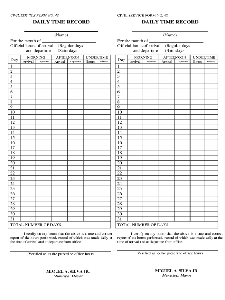 Fillable Online Civil Service Form No. 48 Civil Service Form No. 48 ...