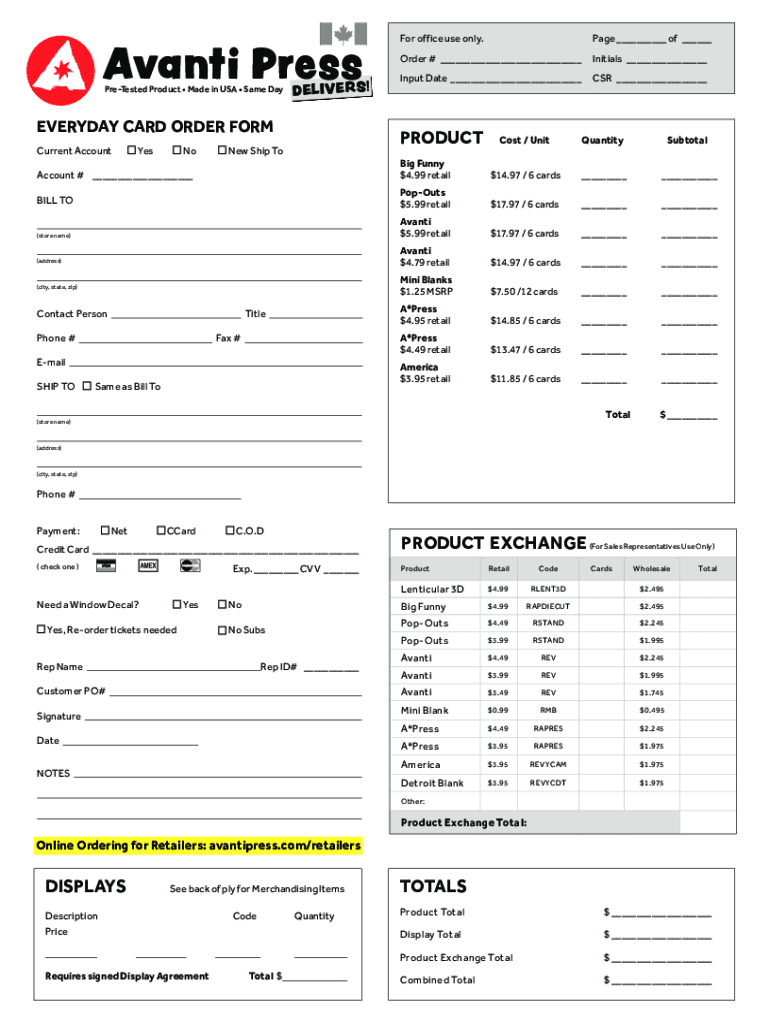 Fillable Online Avanti Press Card Center Fax Email Print - pdfFiller