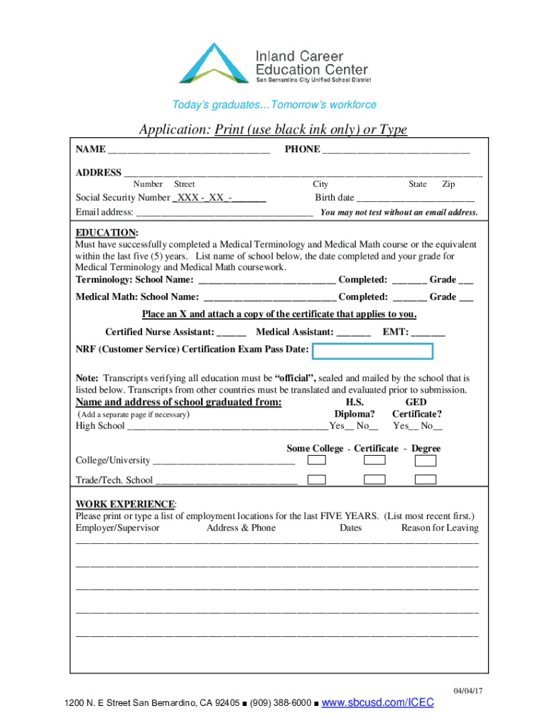 Fillable Online Class of 2019Vocational Nursing Application Checklist ...