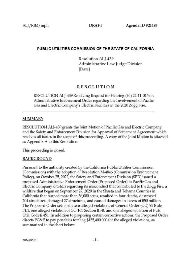 Fillable Online docs cpuc ca Resolution ALJ-439 Administrative Law ...