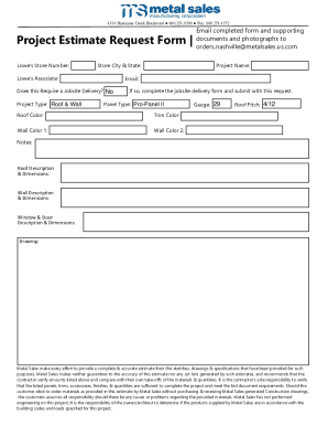 Fillable Online Project Estimate Request Form - Metal Sales Fax Email Print - pdfFiller