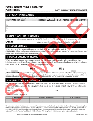Fillable Online FAMILY INCOME FORM2022- 2023 ... Fax Email Print ...