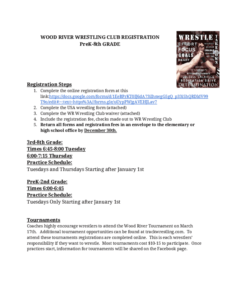 Fillable Online Wrestling Registration Form Template Fax Email Print ...