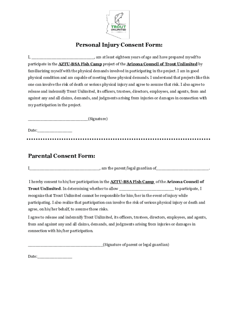 Fillable Online Personal Injury Liability Waiver Form Fax Email Print ...