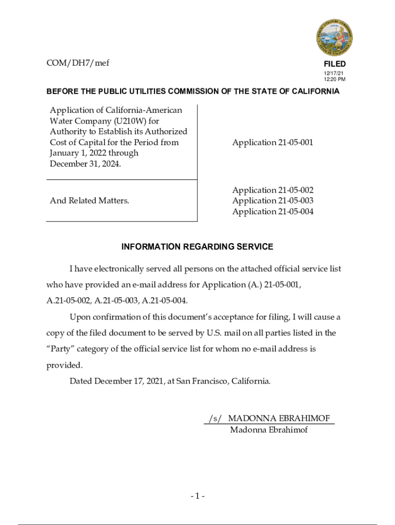 Fillable Online docs cpuc ca notice of general rate case application ...
