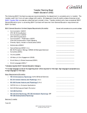 Fillable Online www2 cortland Transfer Planning Sheet Human Services ...