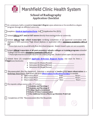 Fillable Online School of Radiography - Application Checklist - Marshfield Clinic Fax Email ...