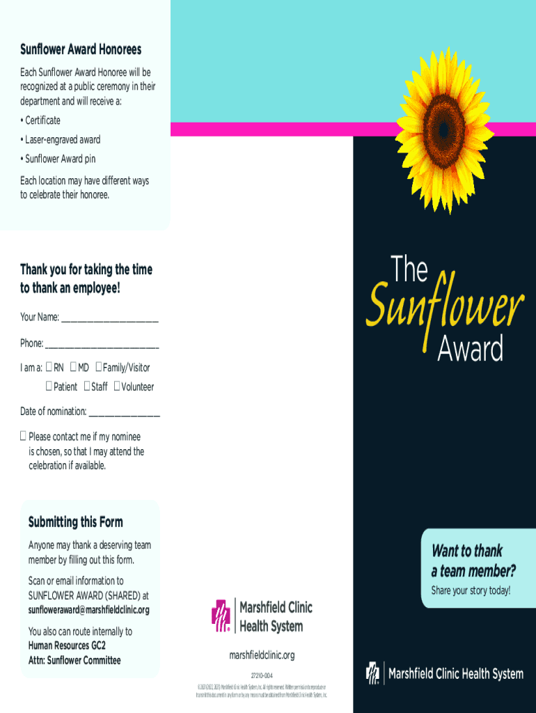 Fillable Online Introducing the STHS Sunflower Award, honoring non ...