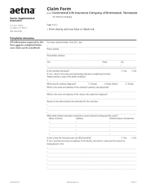 Fillable Online Aetna Senior Supplemental Insurance* Claim Submission ...