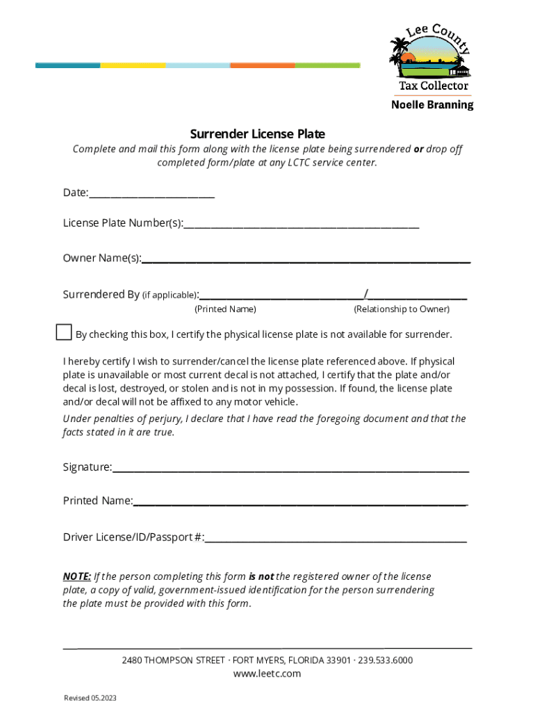 Fillable Online Sold Your Vehicle? Surrender License Plate Fax Email ...