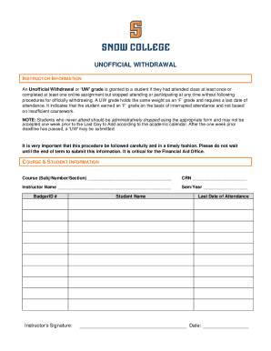 Fillable Online Unofficial Withdrawal - The Office of Student Financial ...