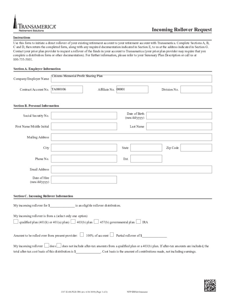 Fillable Online Direct Rollover Request Fax Email Print Pdffiller