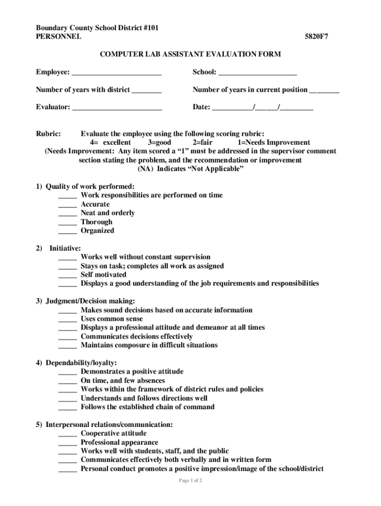 Fillable Online Computer Lab Assistant Evaluation Fax Email Print ...