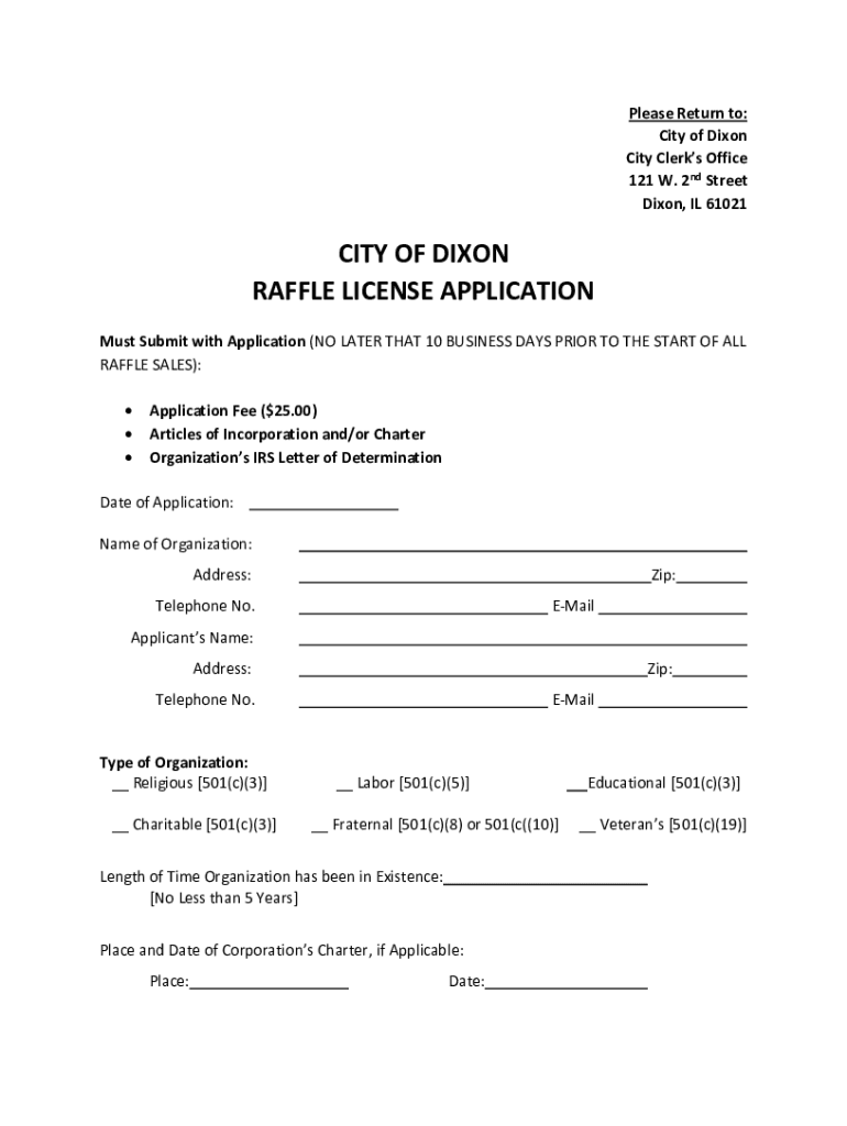 Fillable Online CITY OF DIXON RAFFLE LICENSE APPLICATION Fax Email ...
