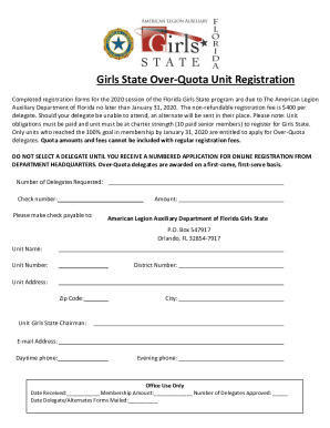 Fillable Online Girls State Over-Quota Unit Registration Fax Email ...