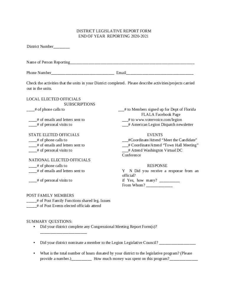 District End of Year Reporting Legislative Doc Template | pdfFiller