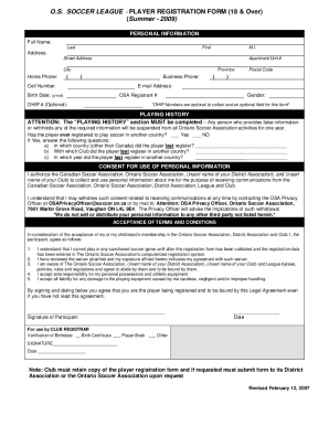 Fillable Online Soccer Registration Form Template Fax Email Print ...