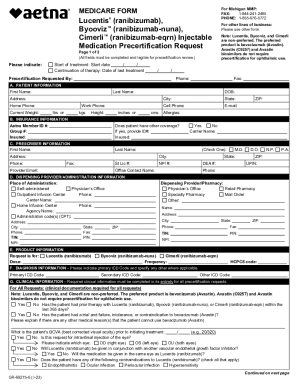 Fillable Online Aetna Rx - MICHIGAN MEDICARE - (), Byooviz (-nuna ...