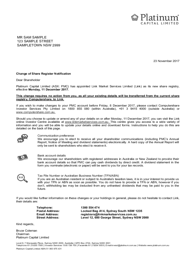 Fillable Online Platinum Capital : Notice of AGM on 26/10/17 & Proxy ...