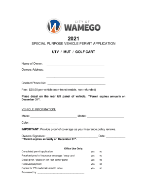 Fillable Online Golf Cart/ Low Speed Vehicle Permit Fax Email Print ...