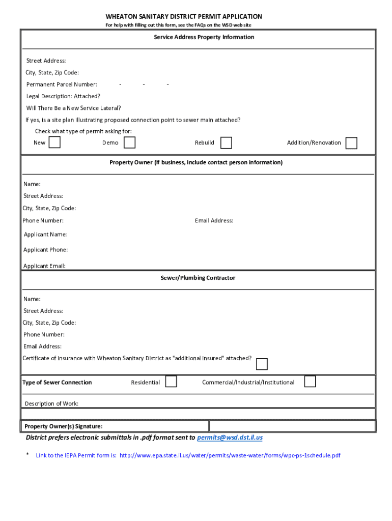Fillable Online Sewer Permit Application - Wheaton Sanitary District ...