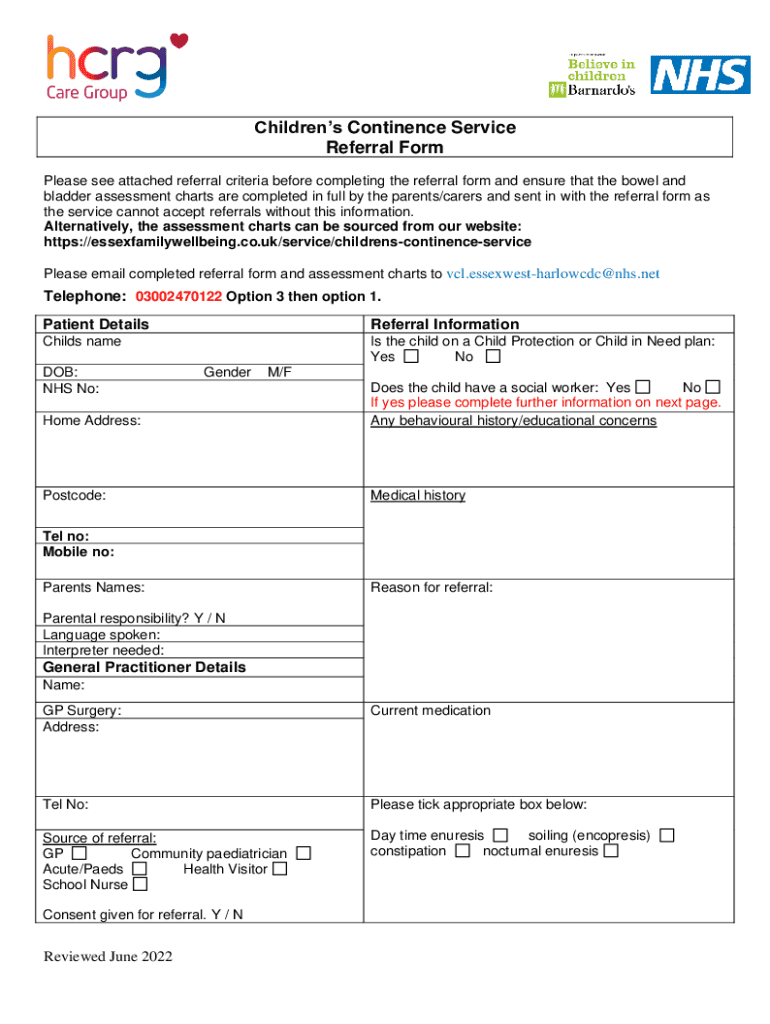 Fillable Online warrington bladder & bowel care service referral form ...