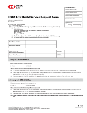 Fillable Online E-Life 99R2HSBC Life Shield Service Request Form Fax ...