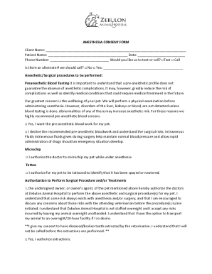 Fillable Online Anesthesia Spay/Neuter Surgical Consent Form ( ... Fax ...