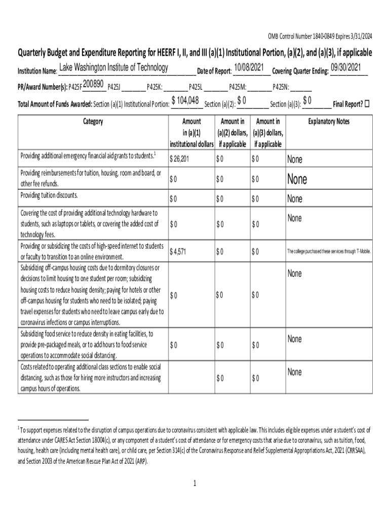 Fillable Online Quarterly Budget and Expenditure Reporting Under the ... Fax Email Print - pdfFiller