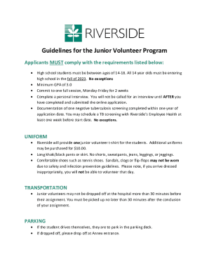 Fillable Online Guidelines for the Junior Volunteer Program Fax Email ...