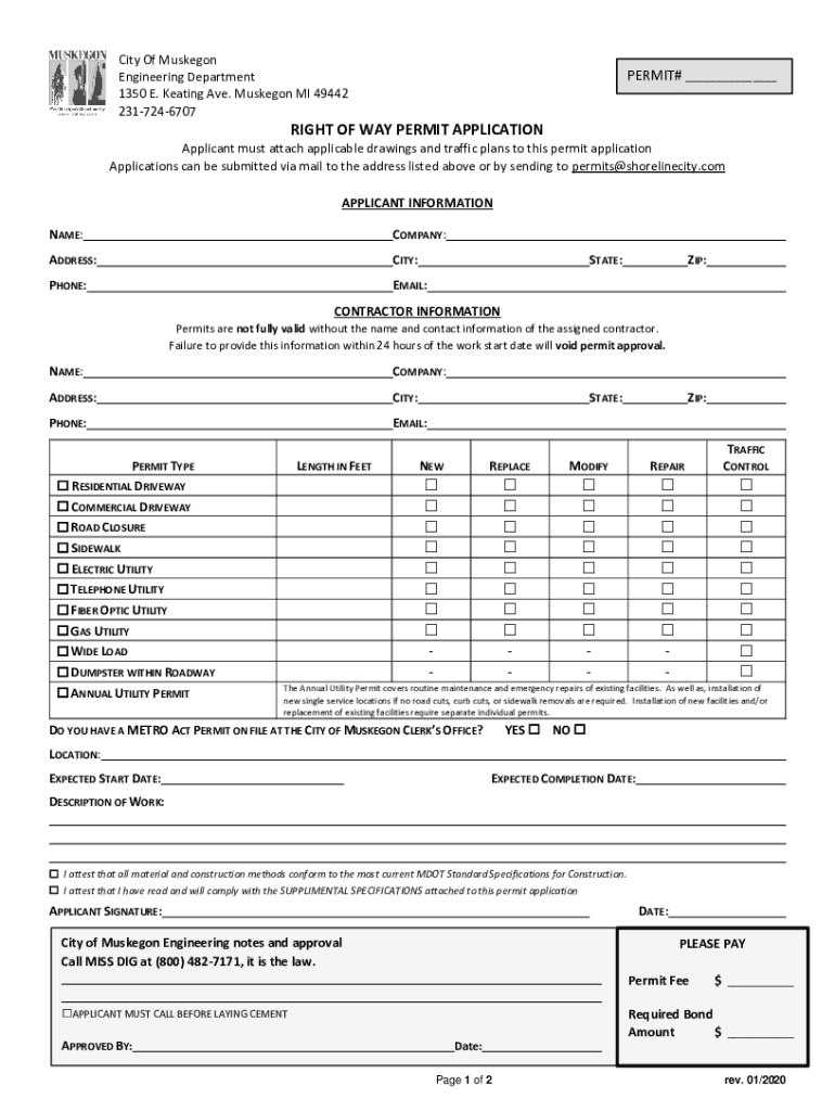 Fillable Online RIGHT OF WAY PERMIT APPLICATION Fax Email Print - pdfFiller