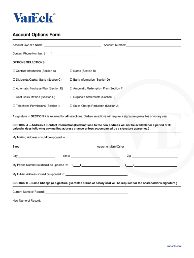 Fillable Online Account Options Form. Account Options Form Fax Email ...