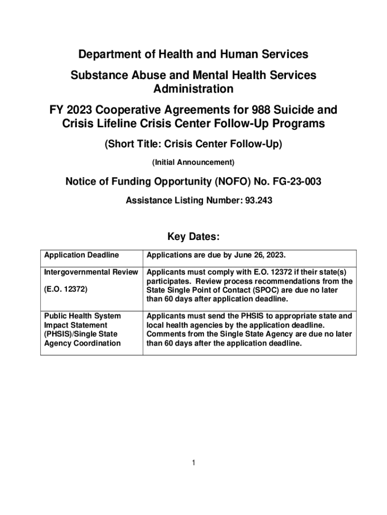 Fillable Online Cooperative Agreements for 988 Suicide and Crisis ...
