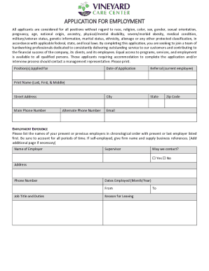 Fillable Online APPLICATION FOR EMPLOYMENT WITH ... Fax Email Print - pdfFiller