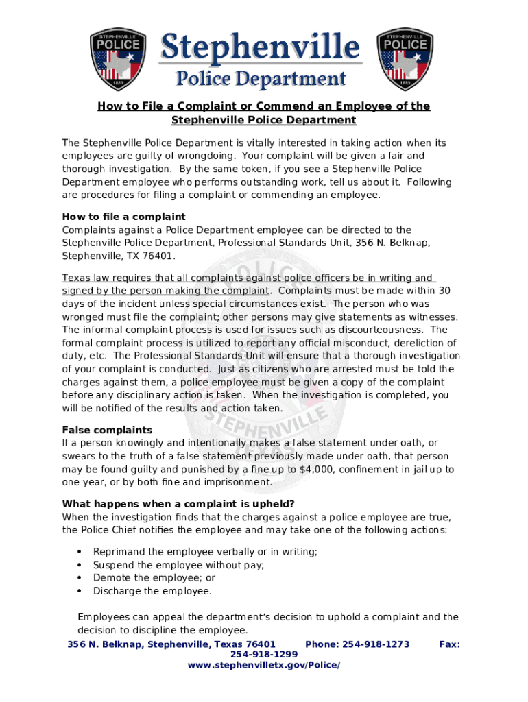 Stephenville Police Department Professional Standards Division Doc ...