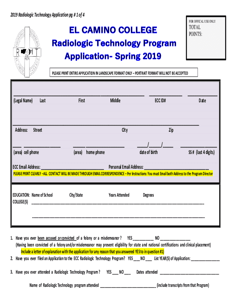 Fillable Online Radiologic Technology Application Packet Fax Email ...
