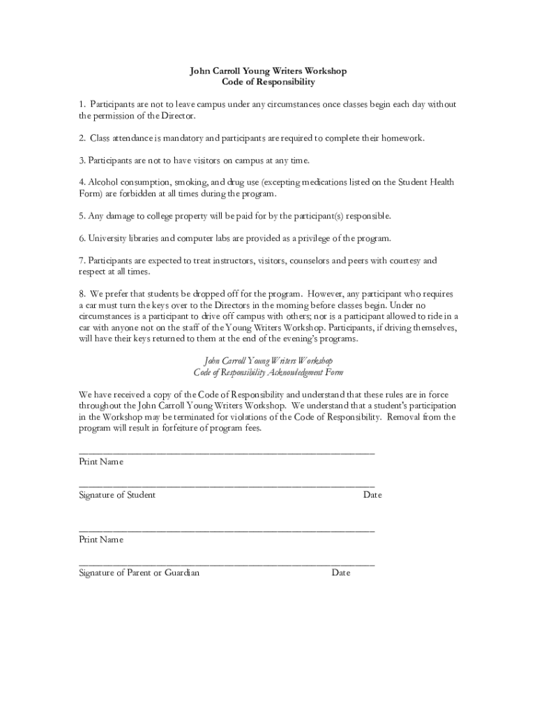 Fillable Online webmedia jcu John Carroll University - Young Writers Workshop Brochure Fax Email ...