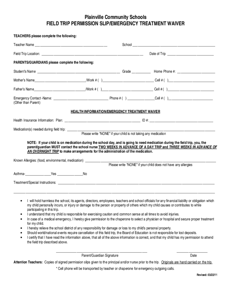 Fillable Online Field Trip Permission Slip Template - Fill Online ...