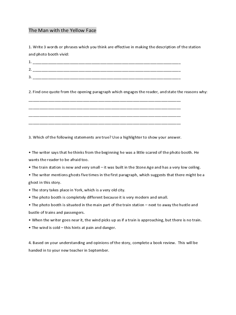 Fillable Online Unit 15 # The Yellow Face (Oxford Reading circle grade ...