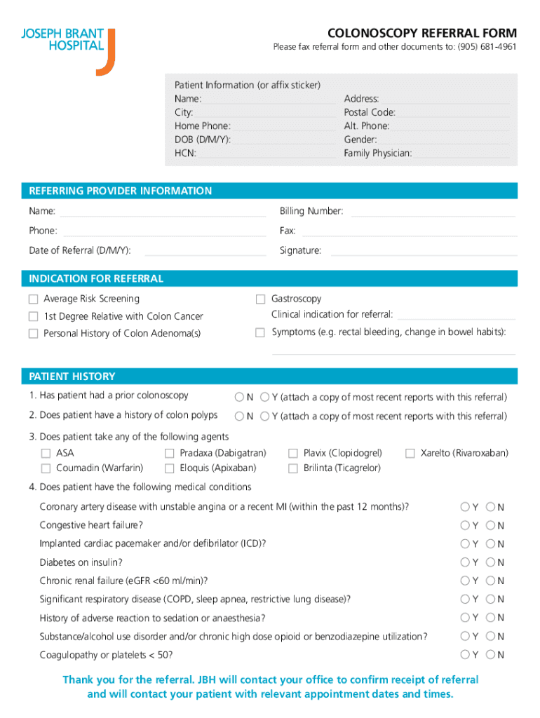 Fillable Online REFERRAL FORM - Colorectal Cancer Screening Fax Email ...