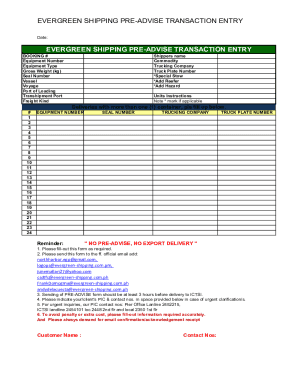 Fillable Online EVERGREEN PRE-ADVICE FORM.xlsx Fax Email Print - pdfFiller