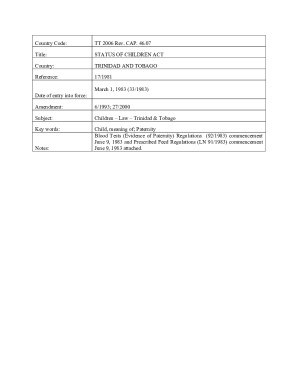 Fillable Online STATUS OF CHILDREN ACT Country: TRINIDAD AND TOBAGO ...