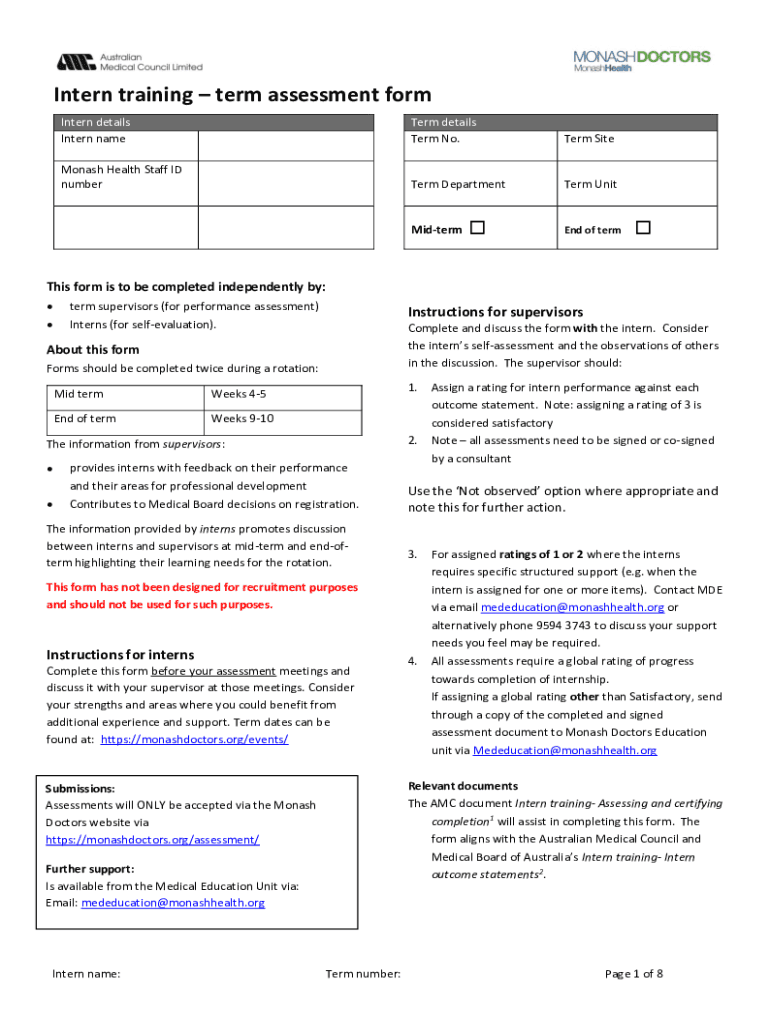 Fillable Online Intern training term assessment form - PDF Free ...