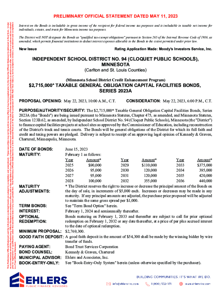 Fillable Online PRELIMINARY OFFICIAL STATEMENT DATED MAY 11, 2023 Fax Email Print - pdfFiller